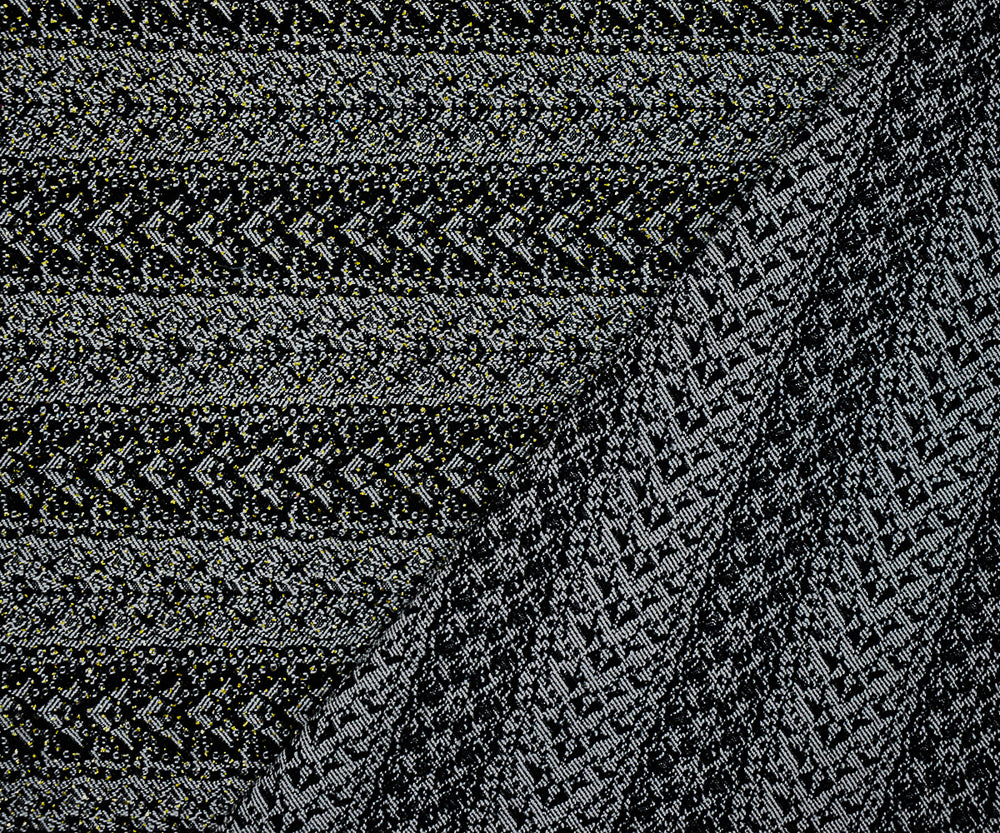 Black-White-Gold Rayon Blend Stretch Lace Stripe Bengaline Jacquard Fa ...