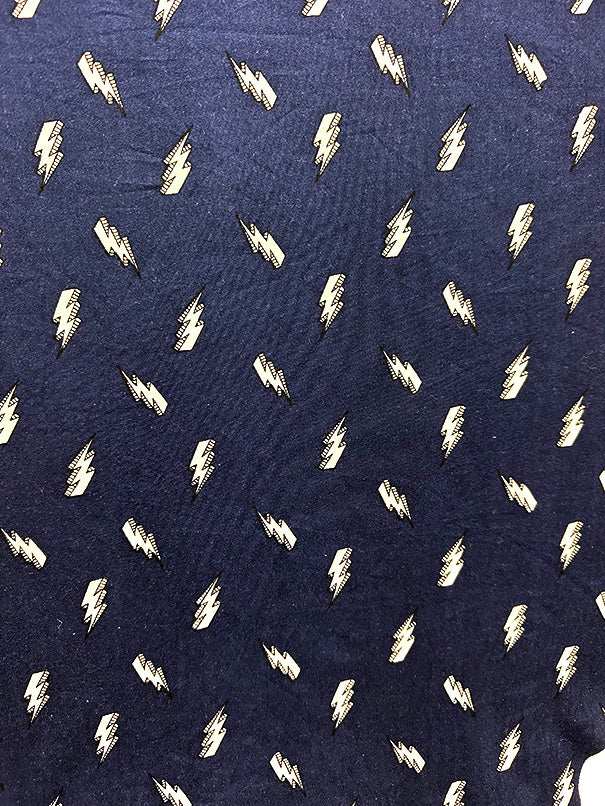 Navy Blue Lightning Print Double Brushed Jersey Knit Fabric – Fabric Depot