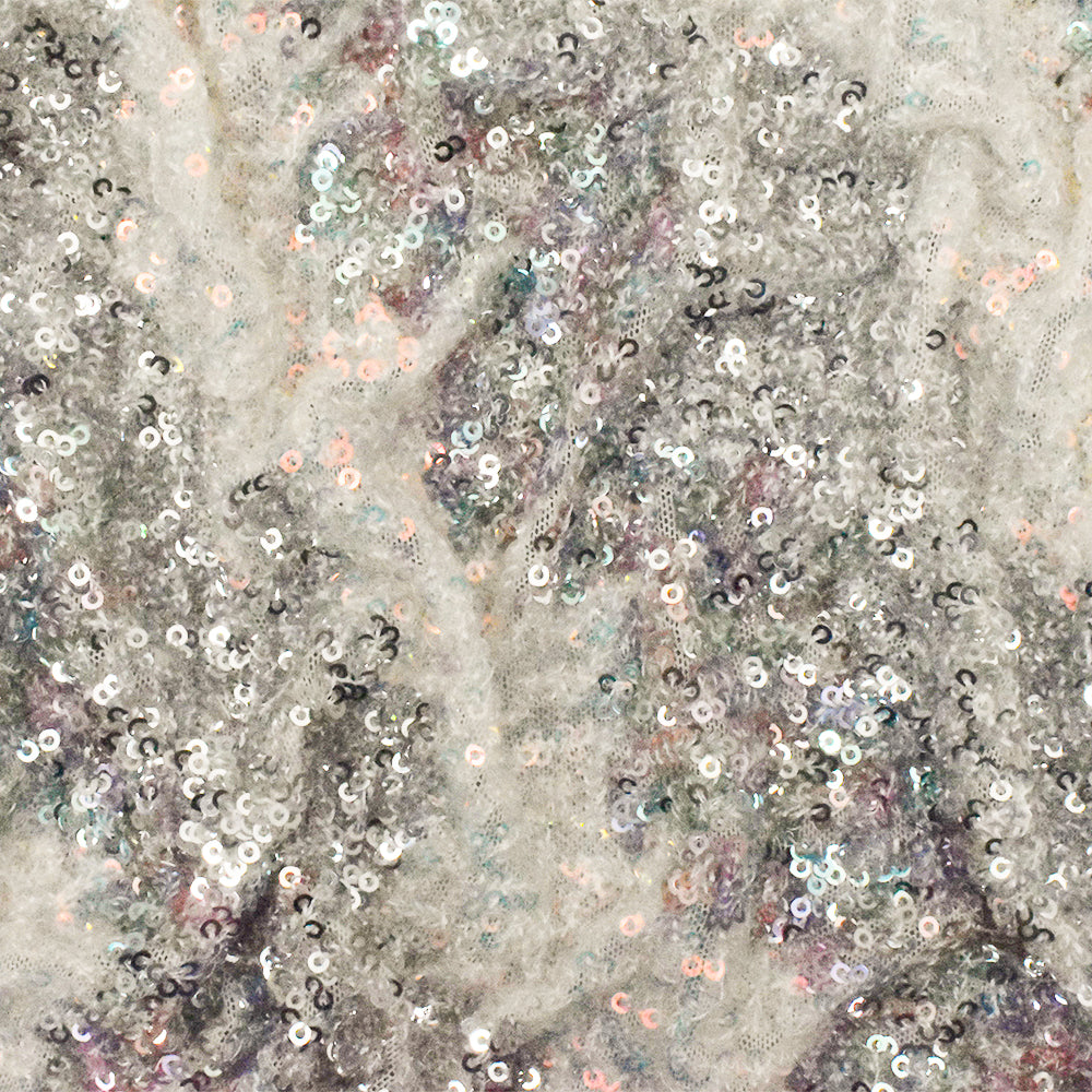 Silver-Iridescent-Multi Stylized Chevron Sequin Poly Mesh Knit Fabric ...